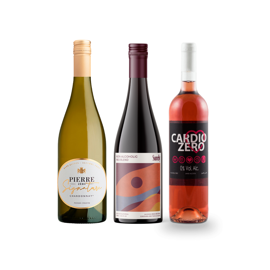 The Mindful Drinking Deluxe Non-Alcoholic Wine Trio - Chardonnay, Rosé ...